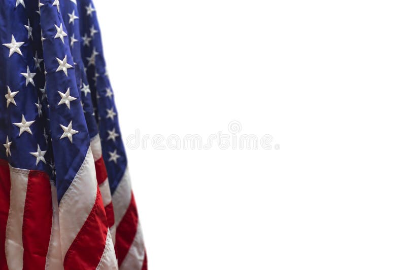 Part of an American Flag Close-up on a White Background with Space for ...