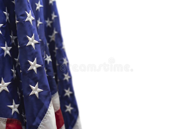 Part of an American Flag Close-up on a White Background with Space for ...
