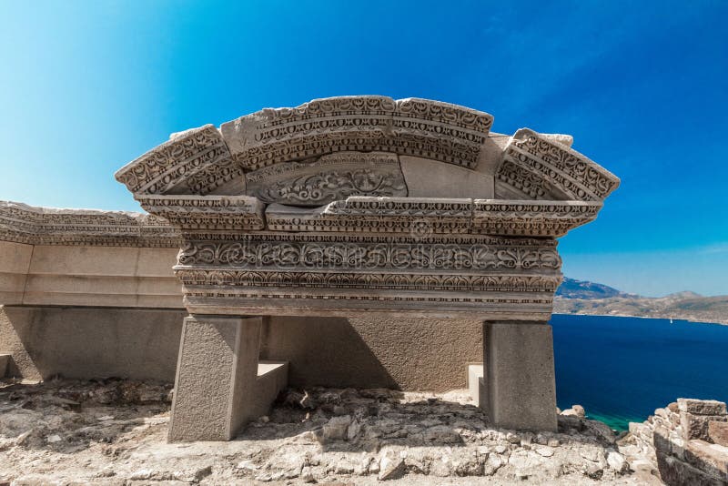Part of Ancient Theater of Milos, Greece. Stock Photo - Image of greek ...