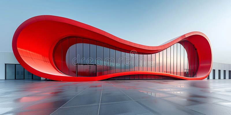 Abstract Curved Architecture with a Red and White Minimal Design Theme ...