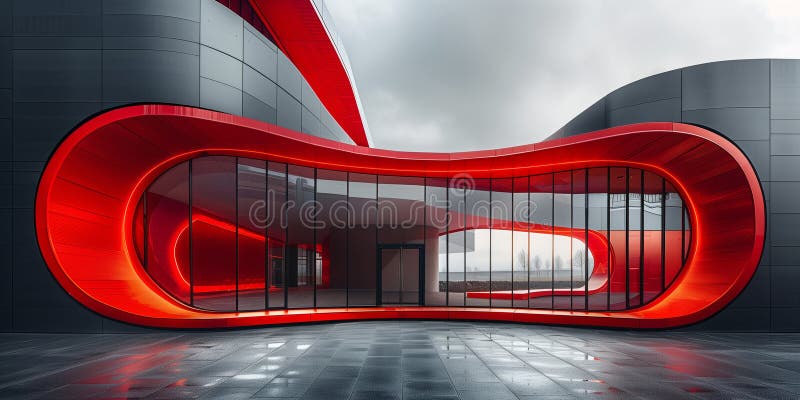 Abstract Curved Architecture with a Red and White Minimal Design Theme ...