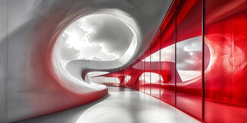 Abstract Curved Architecture with a Red and White Minimal Design Theme ...