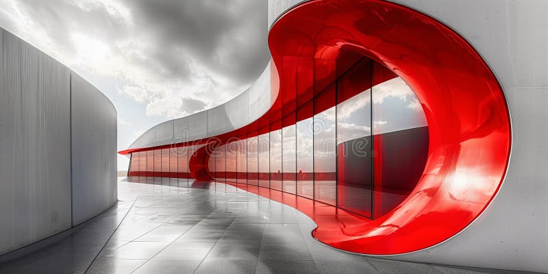 Abstract Curved Architecture with a Red and White Minimal Design Theme ...
