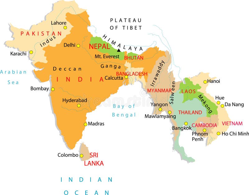 Asia Map stock vector. Illustration of yemen, asia, thailand - 5095810