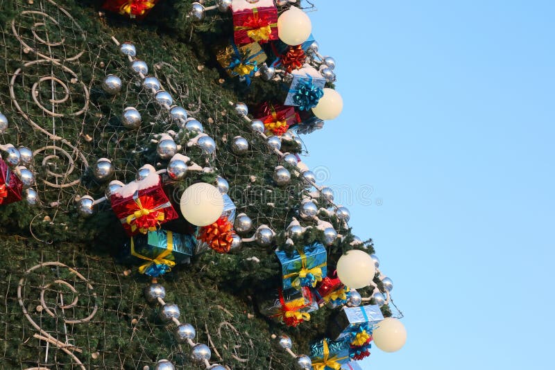Part of the Big Outdoor Christmas Tree Stock Photo - Image of decor ...