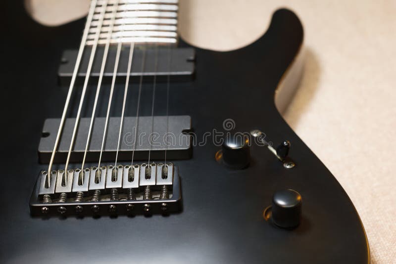 Part of Black Eight String Electro Guitar Stock Photo - Image of ...
