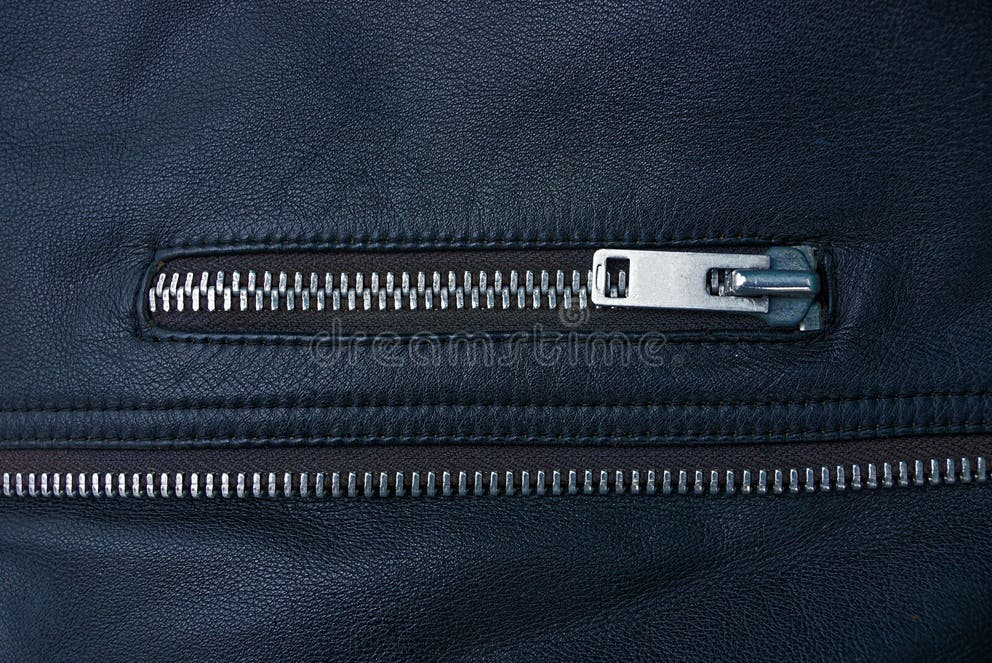 Zip Fastener on a Leather Black Jacket Stock Image - Image of ...