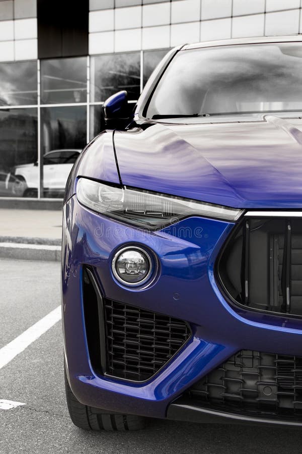 Part of a Blue Car Close Up. Car Headlights Stock Image - Image of ...