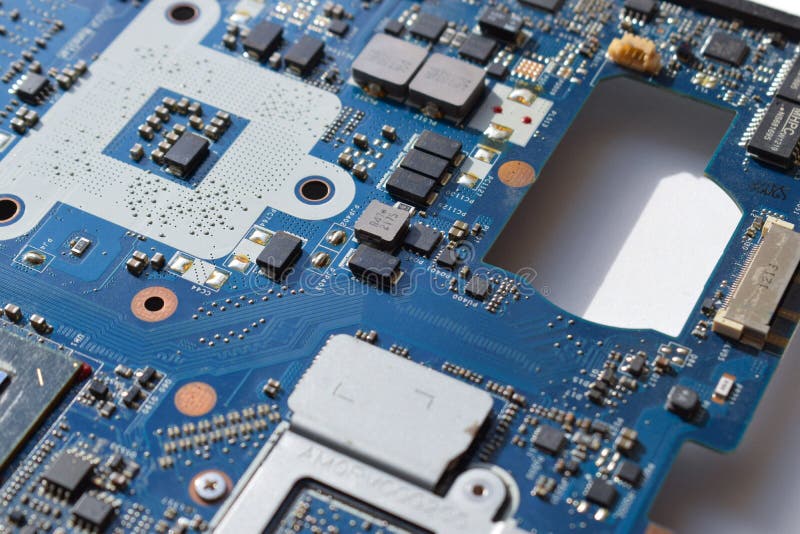 Part of the Blue Motherboard from a Laptop Stock Image - Image of blue ...