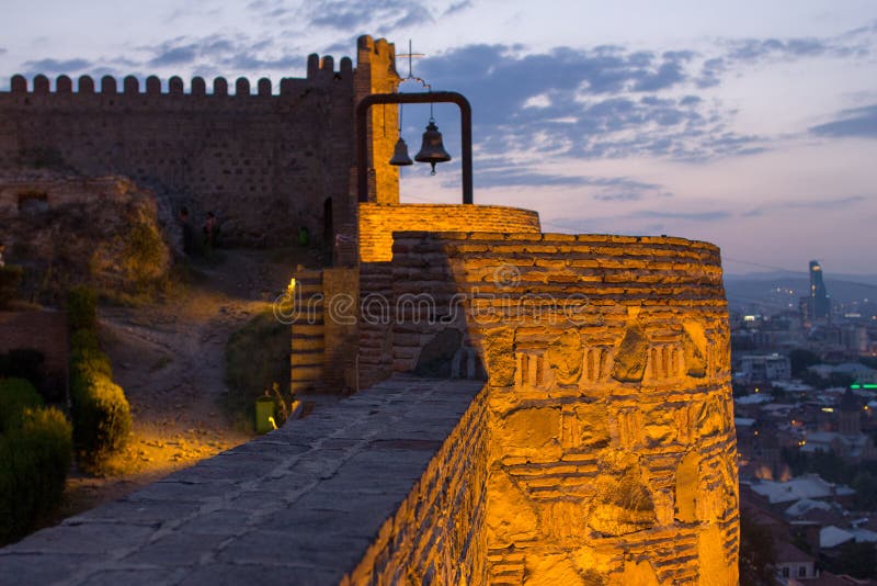 Part of the Brick Wall of the Tower with a Cross and Bells Stock Image ...