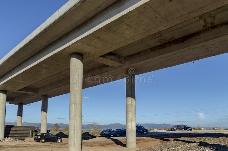 Part from Bridge Above New Construction of Road Stock Photo - Image of ...
