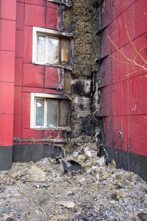 Part of the Building Damaged by Fire. Stock Image - Image of fire ...