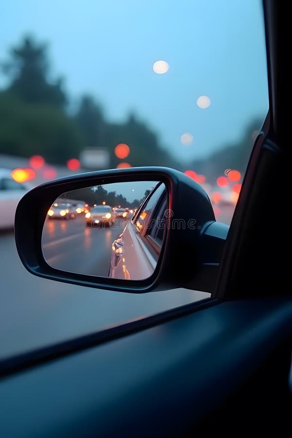 Part of a Car S Side Mirror, Seen from the Inside, with Heavy Traffic ...