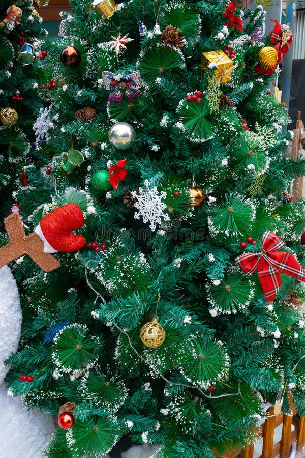 Part of Christmas Tree with Decorations Close Up Vertical Composition ...
