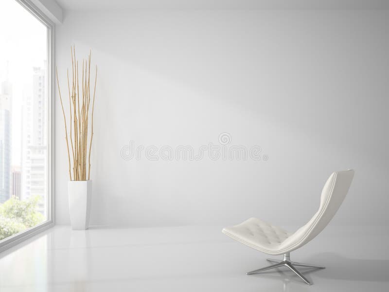 Part of Clean White Interior with White Armchair 3D Rendering Stock ...