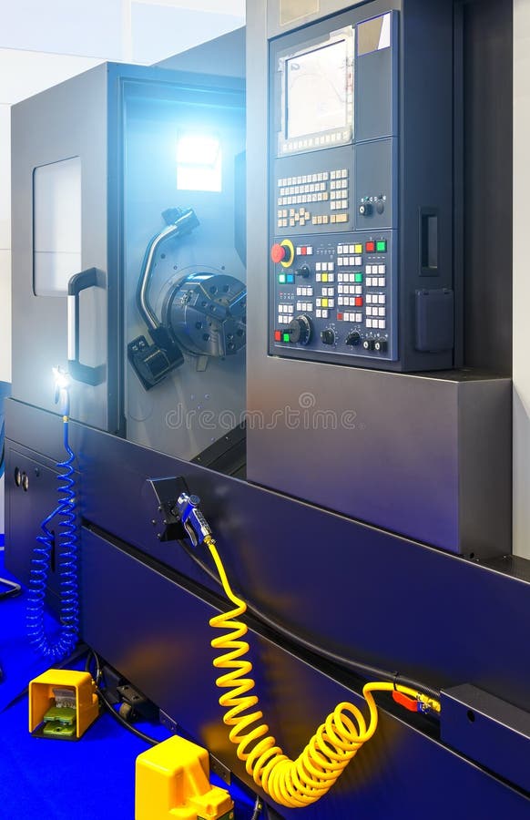 Part of the Cnc Milling Machine with Control Panel and Robot in Motion ...