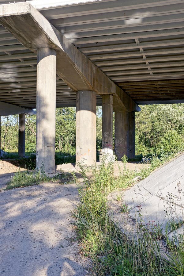Part of the Concrete Gray Structure of the Old Bridge from Columns ...