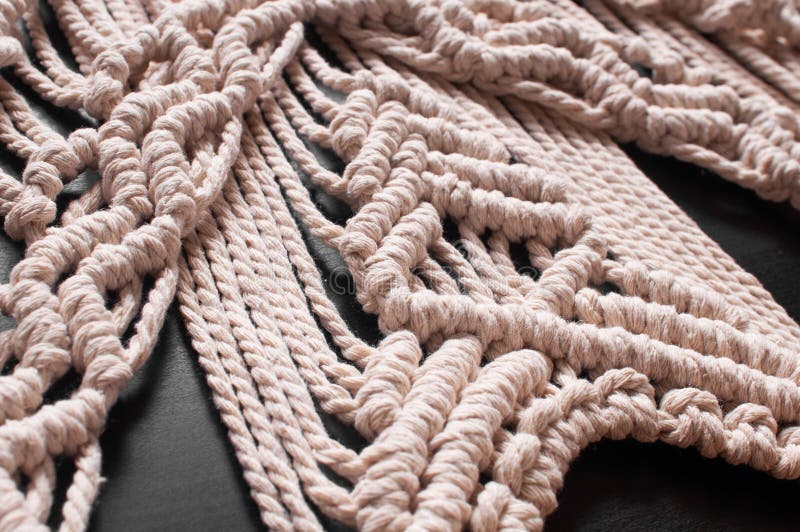 Fragment of Wall Decor Macrame Pattern on Black Background Stock Image ...