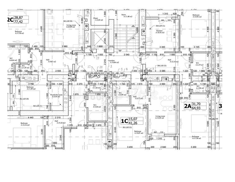 Part of a Detailed Architectural Plan, Floor Plan, Layout, Blueprint ...