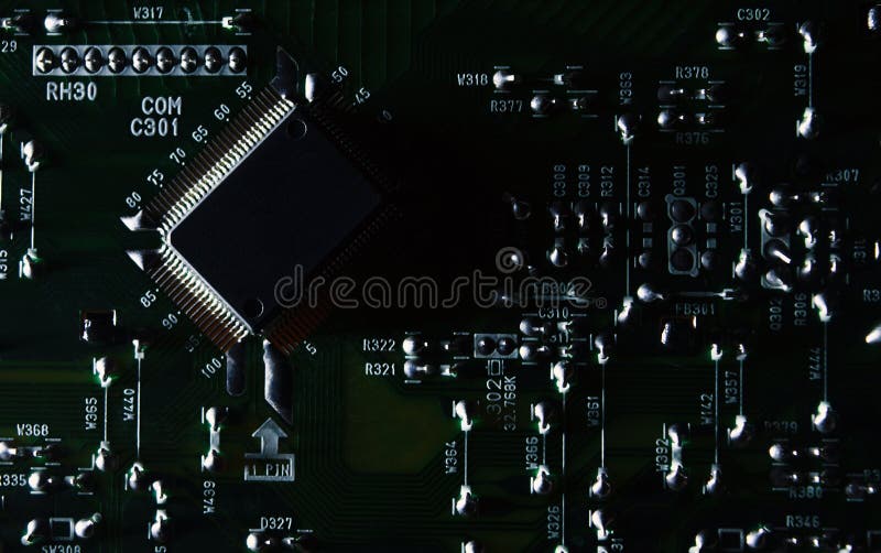 Part of an Electronic Circuit Board with a Microcircuit and Electronic ...