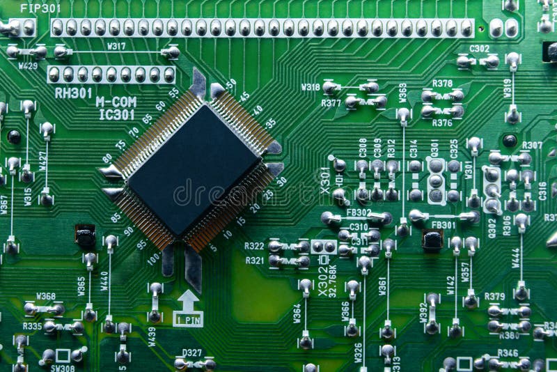 Part of an Electronic Circuit Board with a Microcircuit and Electronic ...