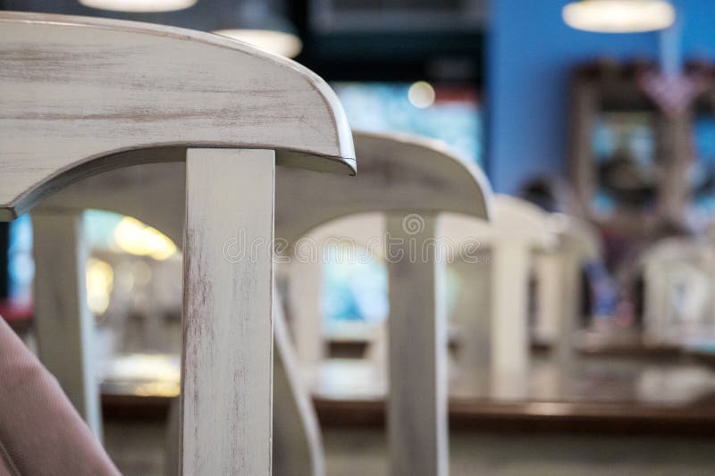 .Part of an Empty Cafe or Restaurant Space with a Light Wooden Table in ...
