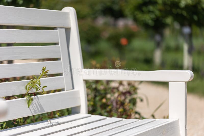 Part of an Empty White Bench Stock Photo - Image of place, idyllic ...