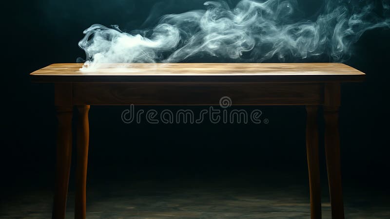 Atmospheric Shot - Wooden Table and Smoke Against Dark Background Stock ...