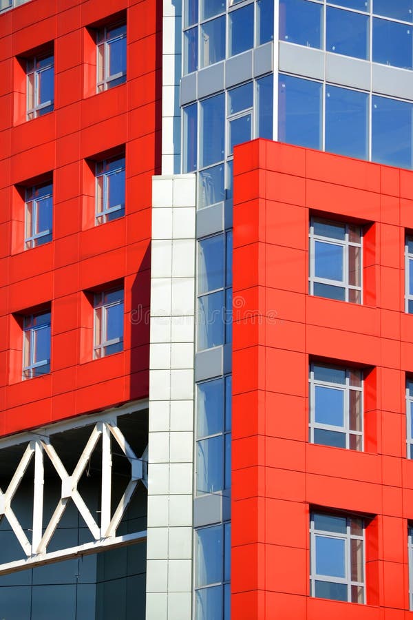 Part of the Facade Modern Building with Red and Blue Stock Photo ...