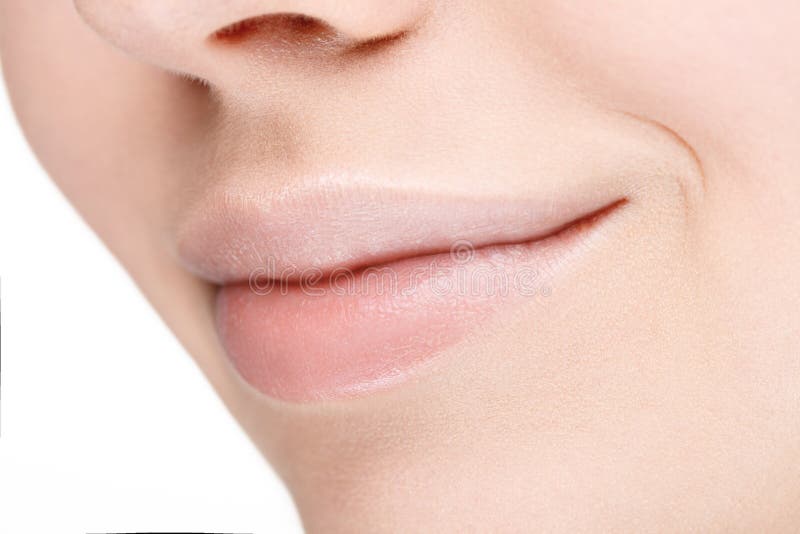 Part of Face with Beautiful Full Lips without Makeup. Stock Photo ...