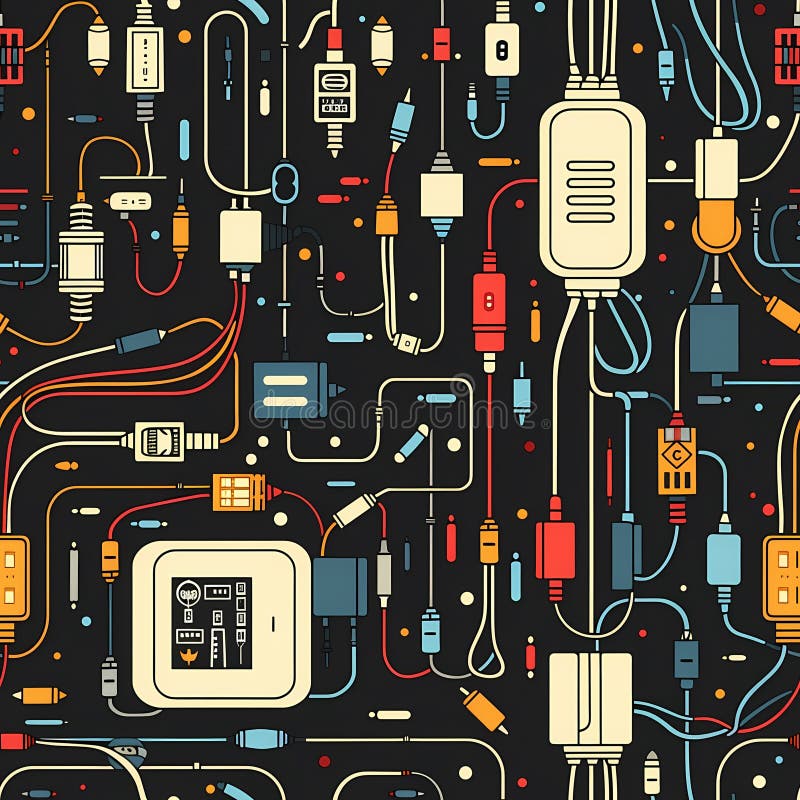 Part Futuristic Part Retro Pattern with Various Electrical Components ...