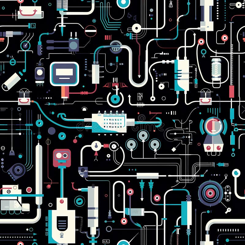 Part Futuristic Part Retro Pattern with Various Electrical Components ...