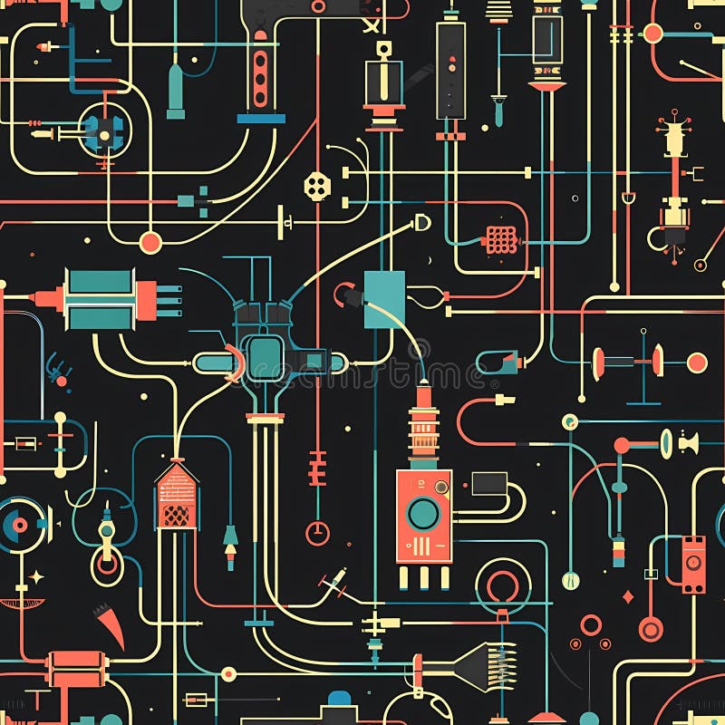 Part Futuristic Part Retro Pattern with Various Electrical Components ...