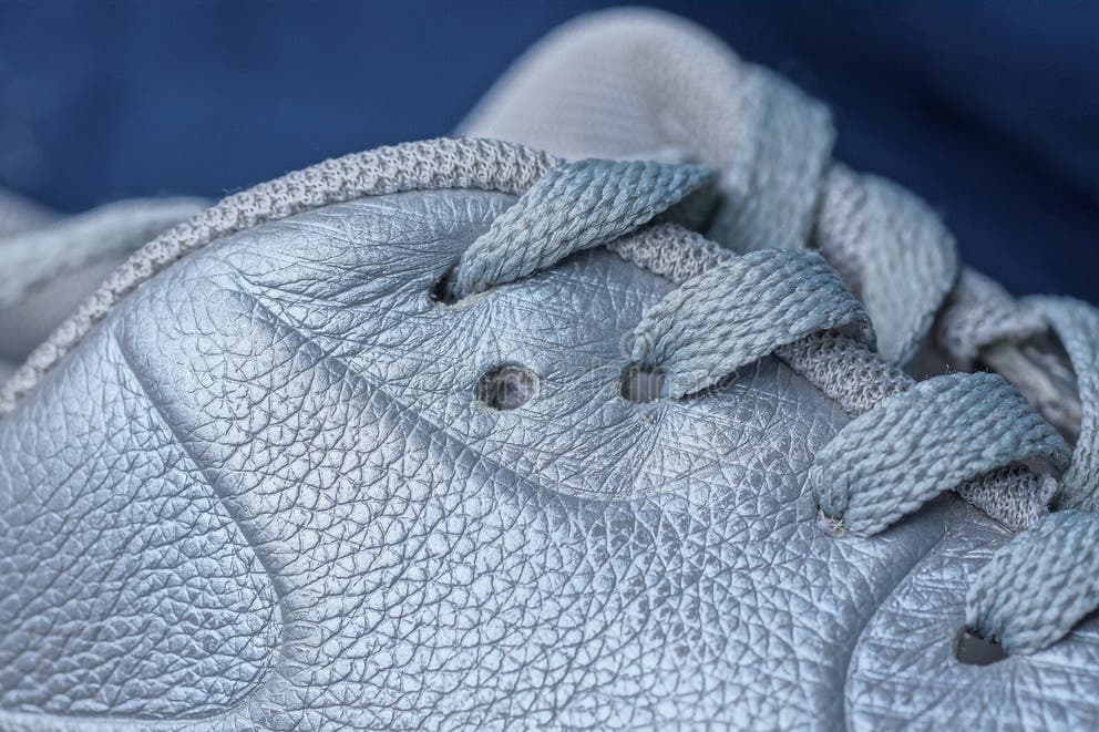 Part of a Gray Boot Made of Leather with a Lace Stock Photo - Image of ...