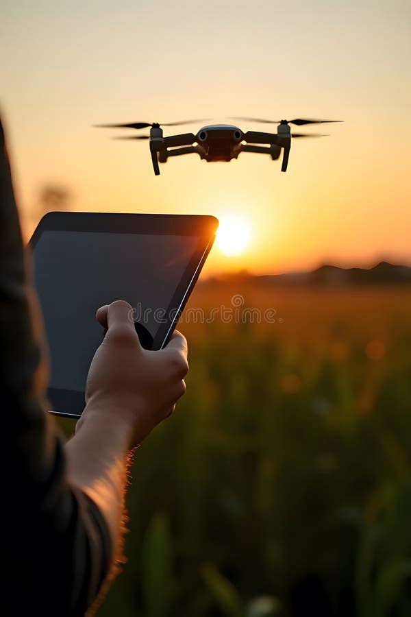 Part of the Hand Holding the Tablet, Controlling the Drone, Flying ...