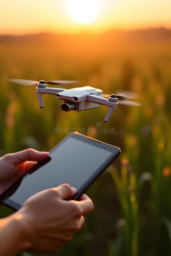 Part of the Hand Holding the Tablet, Controlling the Drone, Flying ...