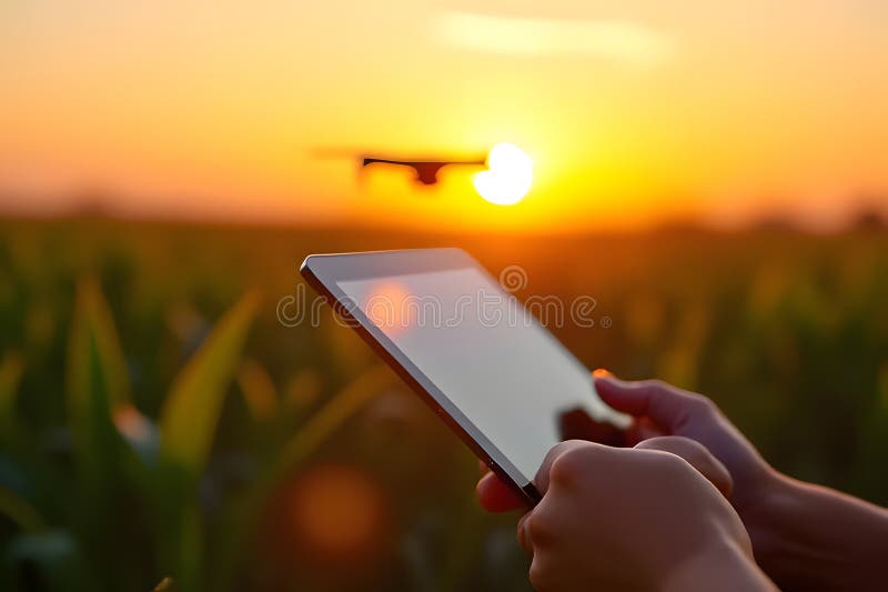 Part of the Hand Holding the Tablet, Controlling the Drone, Flying ...