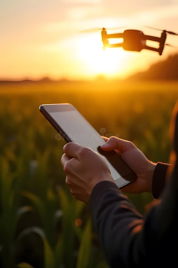 Part of the Hand Holding the Tablet, Controlling the Drone, Flying ...