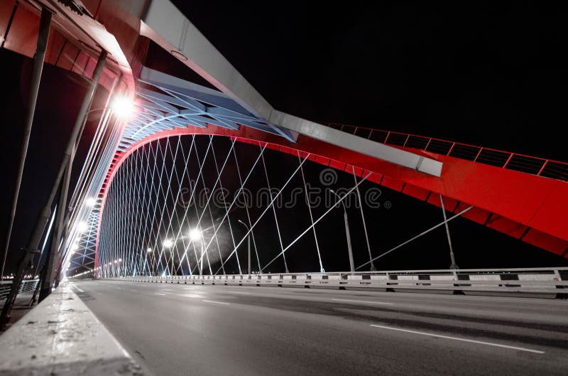 Industrial Modern Bridge in the Night Stock Image - Image of ...