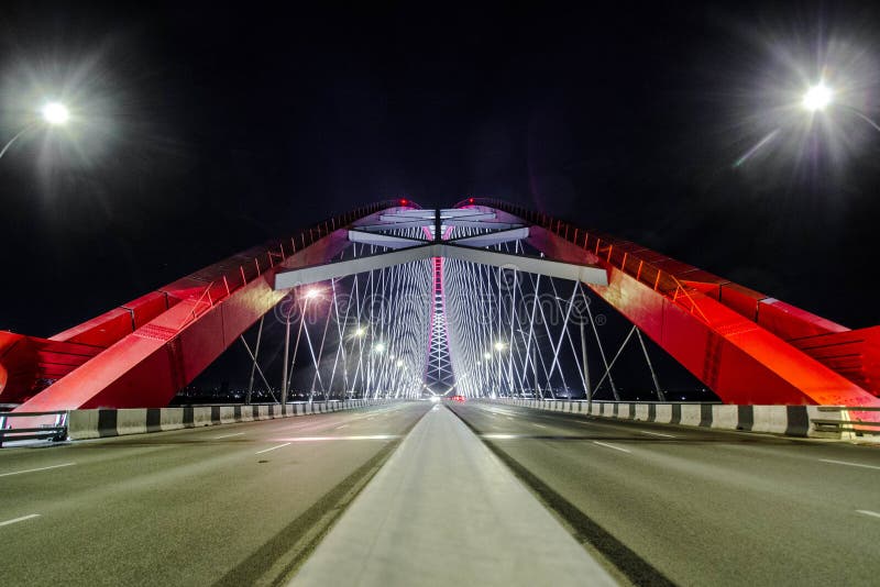 Industrial Modern Bridge in the Night Stock Photo - Image of ...