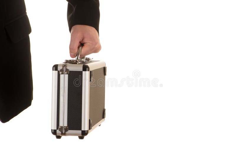 The Part of a Jacket and Male Hand Holds a Metal Case Stock Photo ...