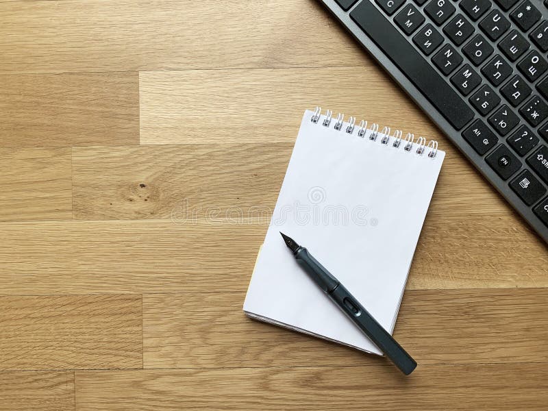 Part of Keyboard with Blank Notepad and Pen Stock Photo - Image of page ...