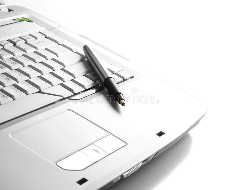 Part of keyboard with pen stock photo. Image of notebook - 16122316