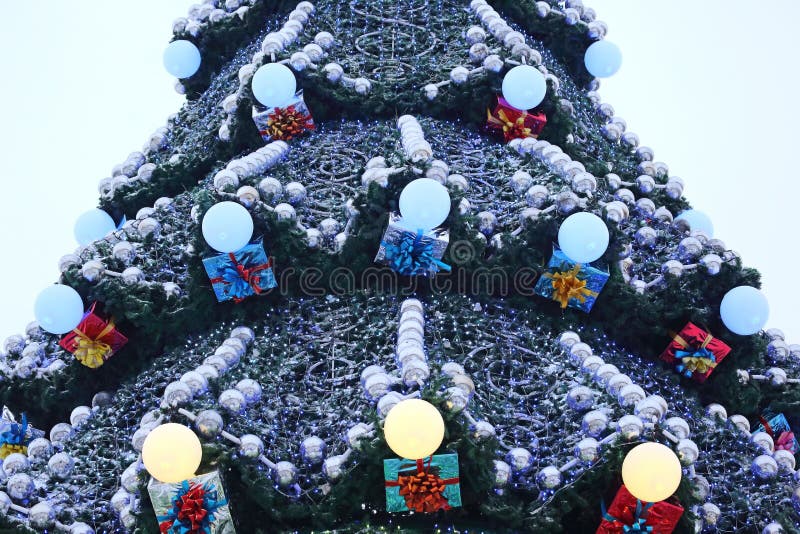 Part of Large Outdoor Christmas Tree Closeup Stock Image - Image of ...