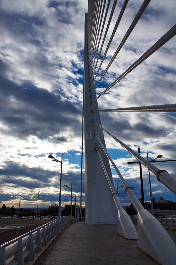 Part Modern Bridge Valencia on Sunset Sky. Spain. Editorial Stock Image ...