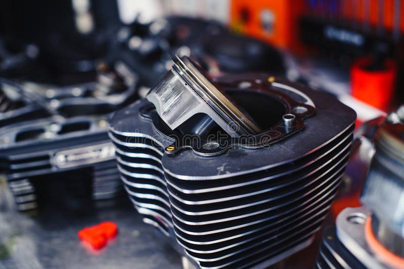 Part of a Motorcycle Engine on a Table in a Workshop Stock Image ...