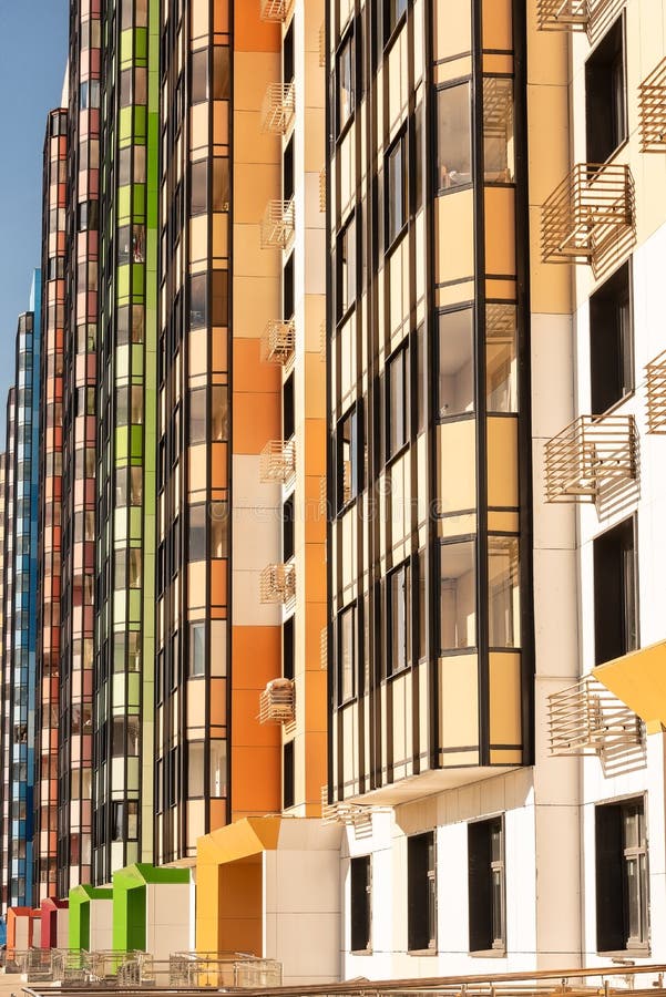 Part of the Multi-colored Facade of a Multi-storey Residential Building ...