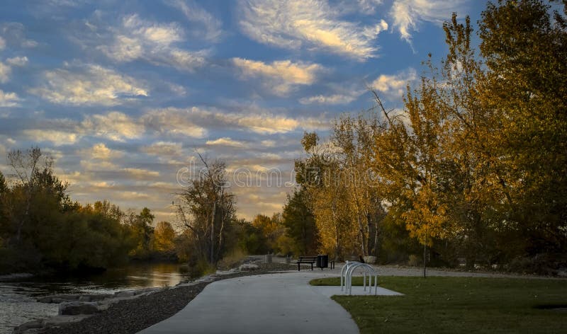 Sidewalk by Boise River stock image. Image of deciduous - 207772089