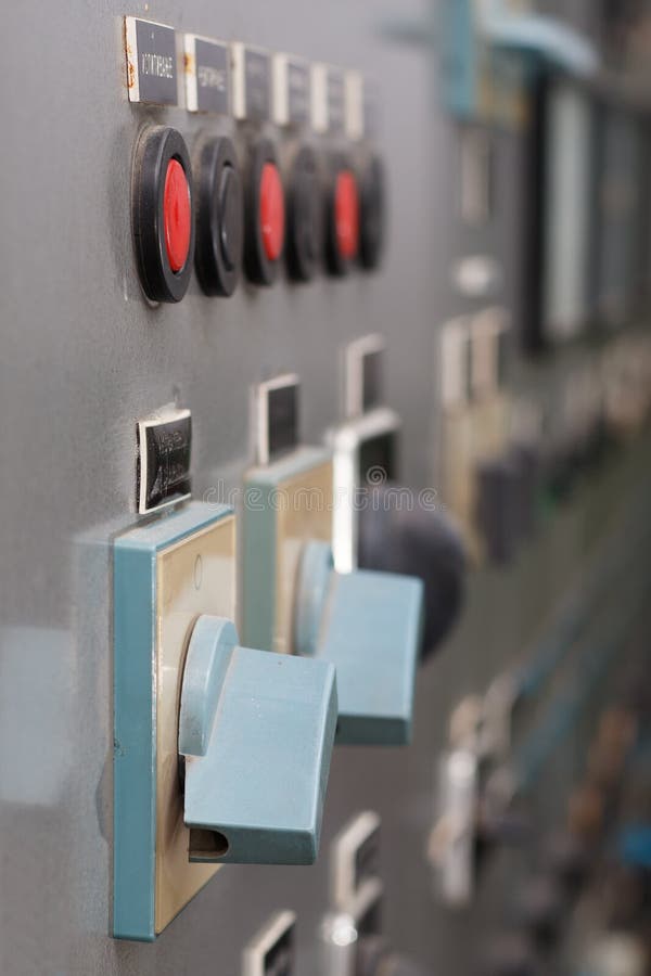 Part of Power Plant Control Panel with Switches and Red Buttons Stock ...