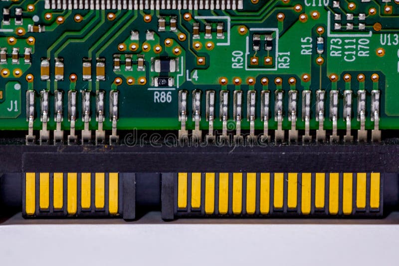 Part of Printed Circuit Board with Chips and SATA HDD Connectors Stock ... Part of Printed Circuit Board with Chips and SATA HDD Connectors Stock ...